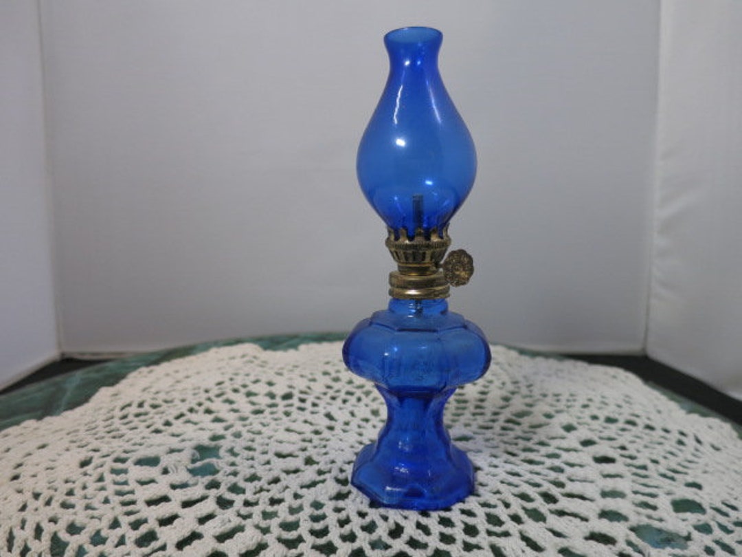 Vintage Miniature Cobalt Blue Oil Lamp Made in China Height 6 1/2 ...