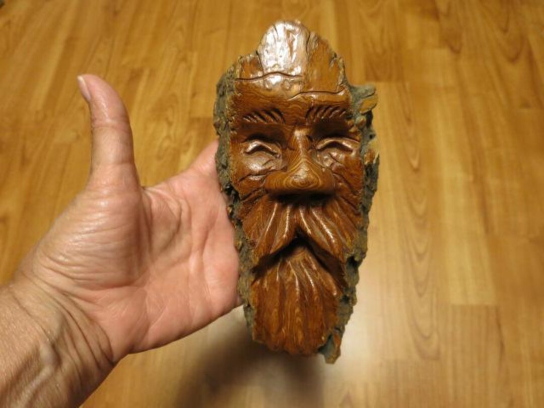 Mid Century Carved Tree Bark Wall Plaque Old Man Face Signed WC Handy ...