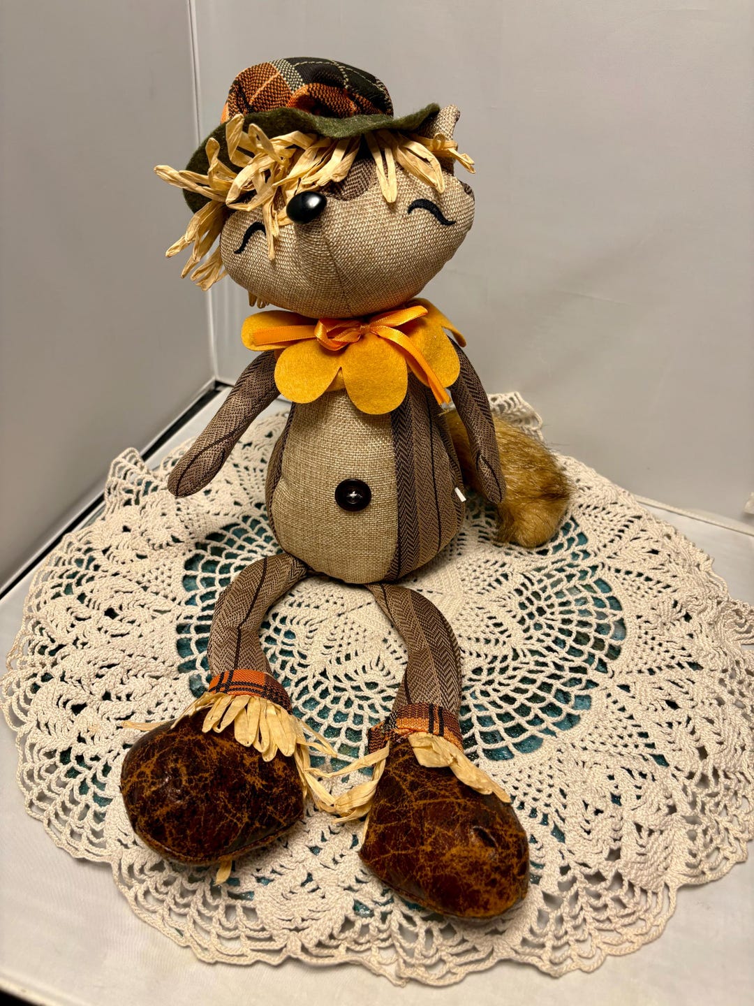 Fox Scarecrow Shelf Sitter Doll With Faux Fur Tail - Etsy