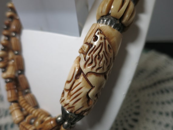Vintage Carved Bone & Silver Necklace with Centerpiec… - Gem