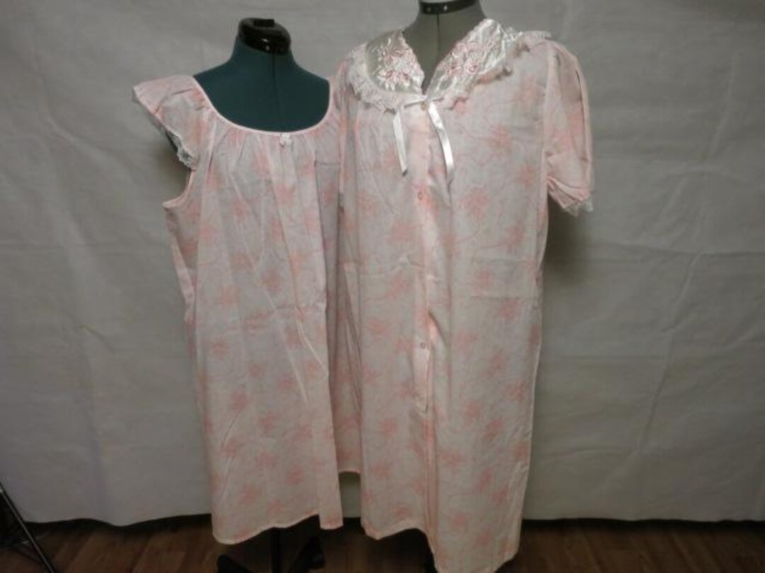 Vintage Dreamcoats Nightgown and Robe 2pc Set Pink Size L - Etsy