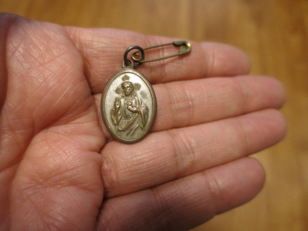 Antique Sacred Heart of Jesus and Virgo Carmeli Italy Copper Medal ...