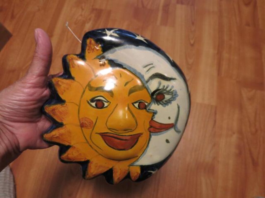 Vintage Sun Moon Celestial Red Clay Wall Plaque Signed T R Mex - Etsy