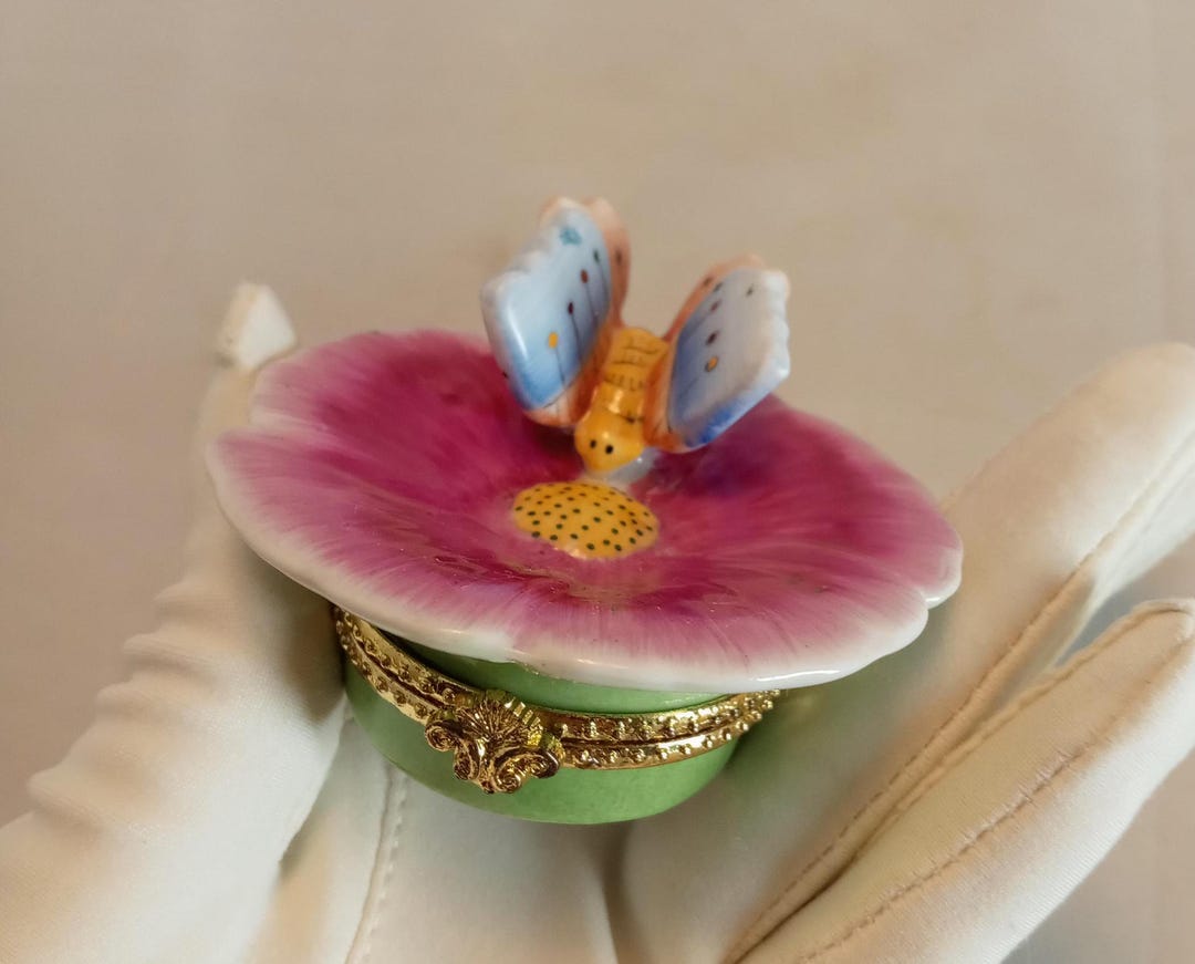 FRC AD Porcelain Butterfly Floral Hinged Trinket Box Also Makes ...