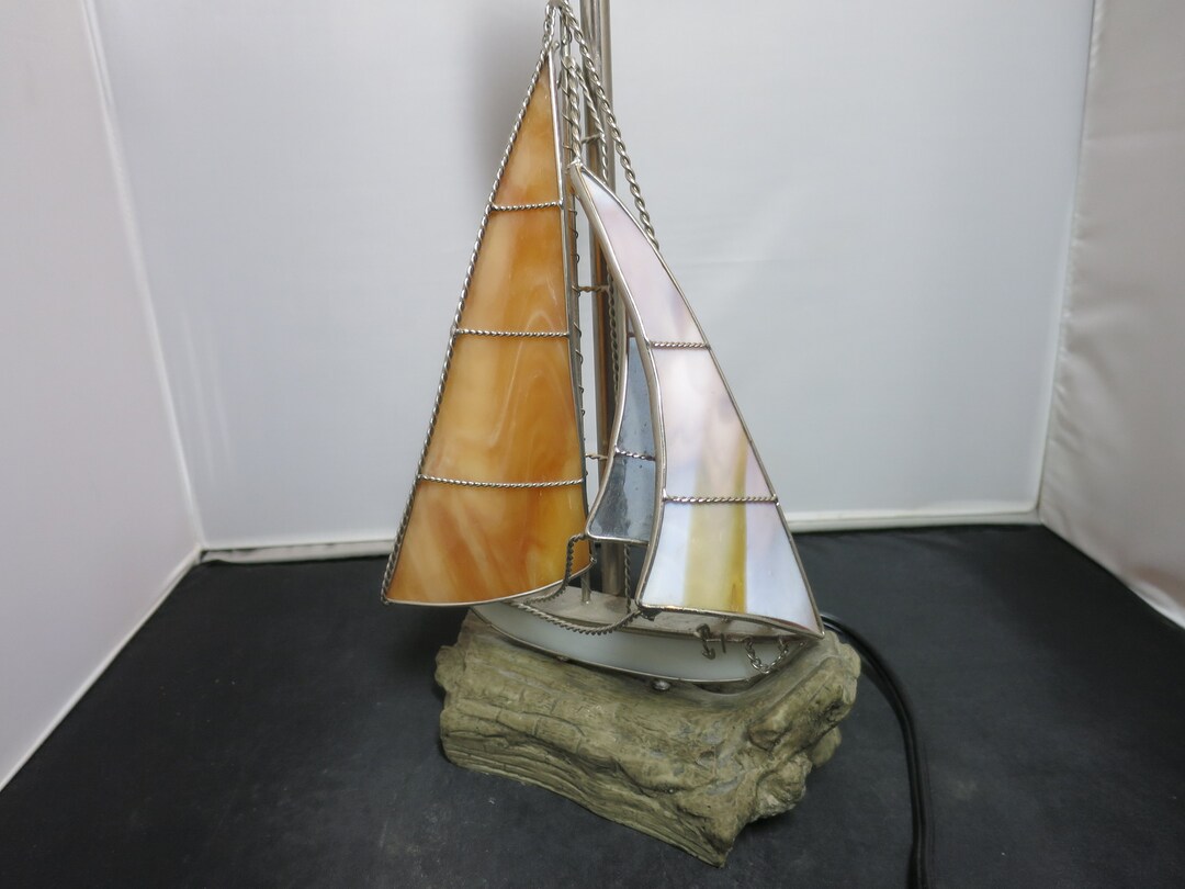 Stained Glass Sailboat Electric Lamp Nautical Slag Glass With Nautical ...