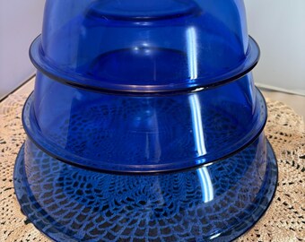 Vintage Cobalt Blue Pyrex Ribbed Glass Mixing Bowls - Etsy