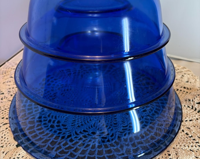 Vintage Cobalt Blue Pyrex Ribbed Glass Mixing Bowls - Etsy