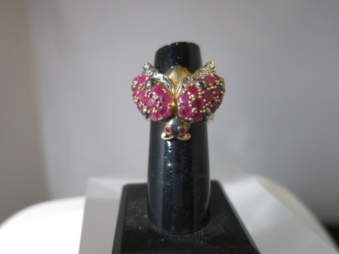 Vintage Bug Ruby Garnet Silver Ring Size 6 Signed 925 NM Lady Bug or ...
