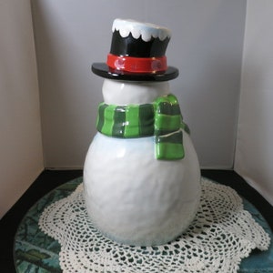Vintage XMAS CHEER by Jay Imports Snowman Cookie Jar Wishes Hopes and ...