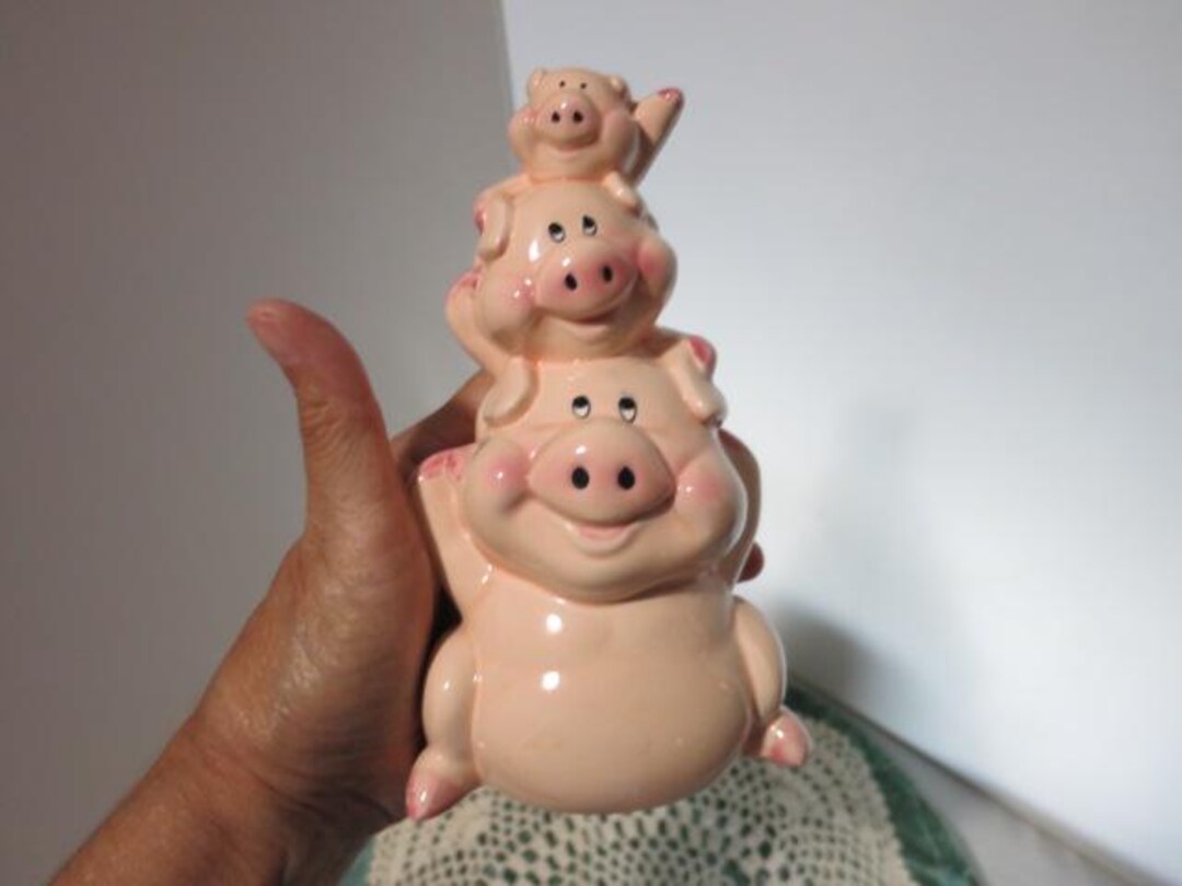 Vintage Piggy Bank 3 Pigs Riding Piggyback Height 6 1/2 Inches Made in ...