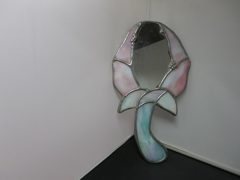 Vintage Stained Glass Vanity Hand Mirror Slag Glass Pewter - Etsy