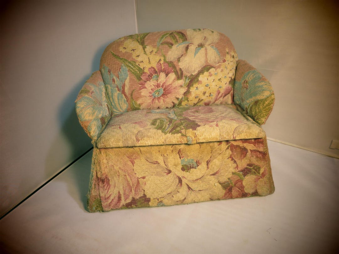 Vintage Sewing Box Couch Floral Barkcloth Upholstery - Etsy