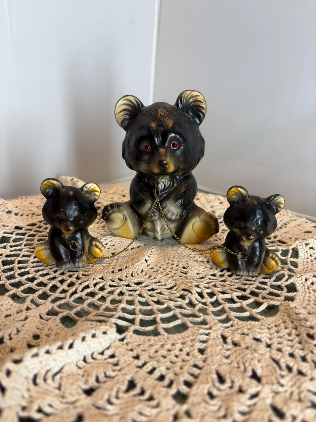 Mid Century 3pc Bear Figurine Bear and 2 Cubs on Chains - Etsy