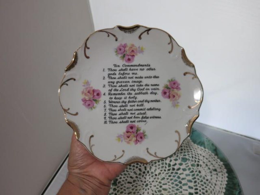 Mid Century Ten Commandments Decorative Plate Wall Plate 8.5" 18K Gold ...