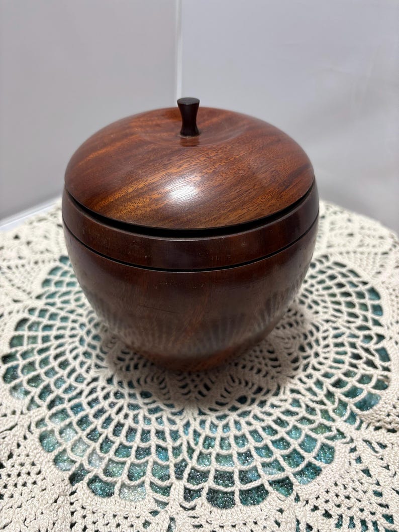 Wooden Apple Shaped Container Jar Hand Made Mid Century 6.5" Tall - Etsy