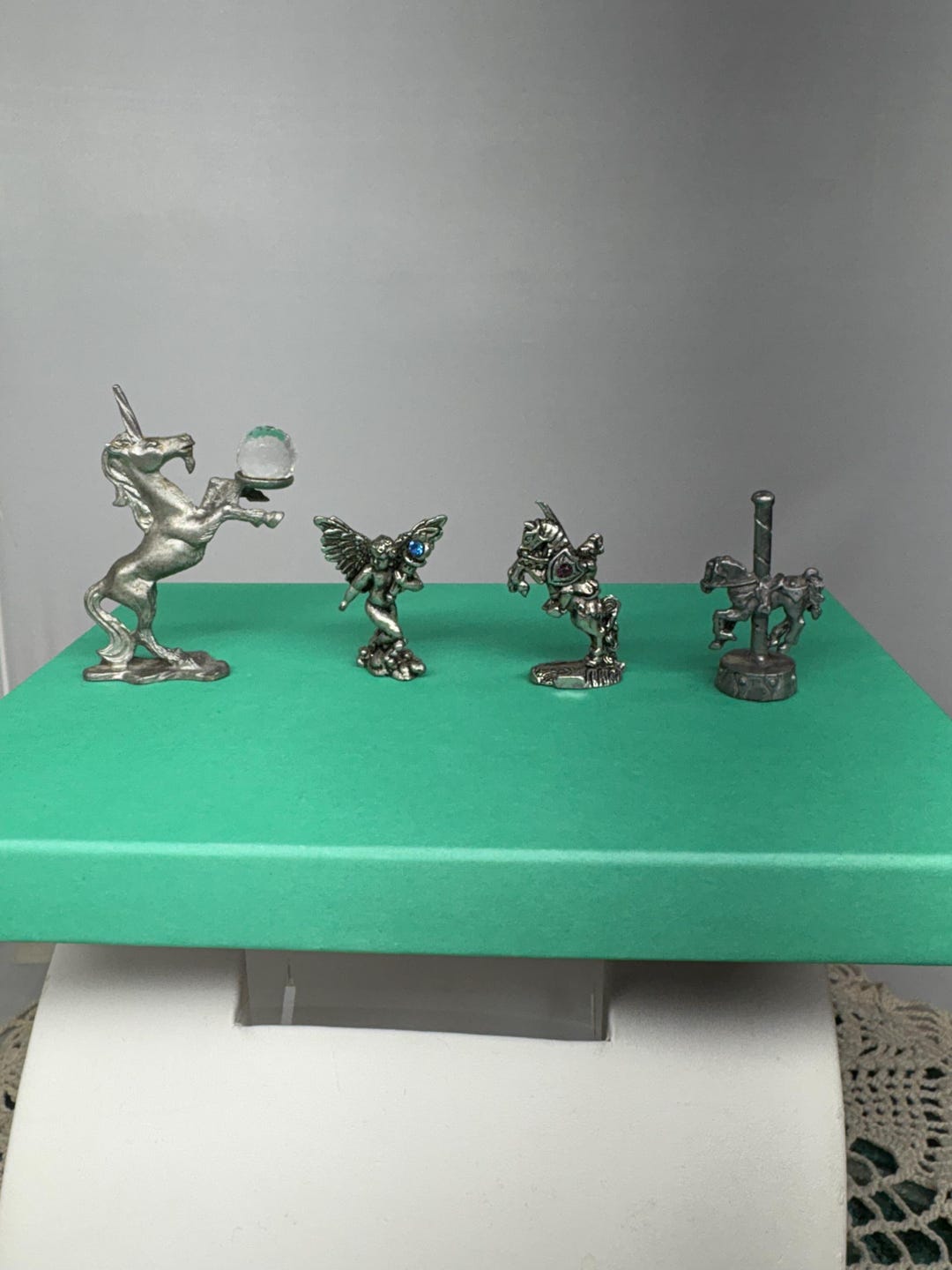 Vintage Pewter Miniature Figurine Unicorn or Cherub Angel or Jousting ...