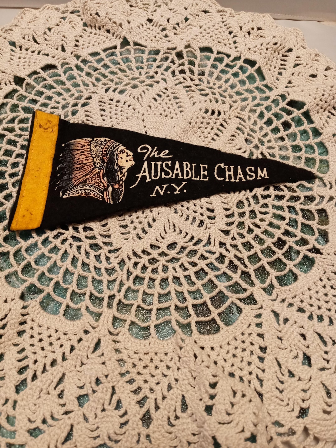 Ausable Chasm N.Y. Pennant Flag Souvenir Mid Century 1940s Indian Chief ...