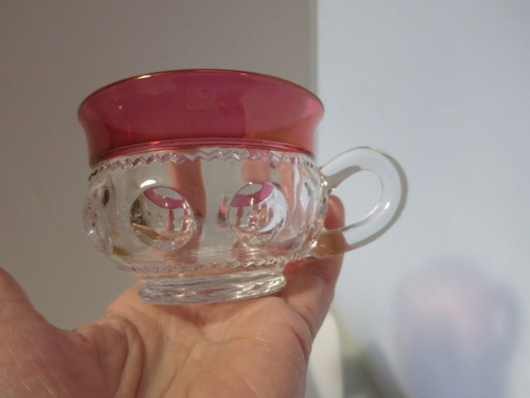 Kings Crown Tiffin Ruby Red Flash Thumbprint Punch Cup With Handle by ...