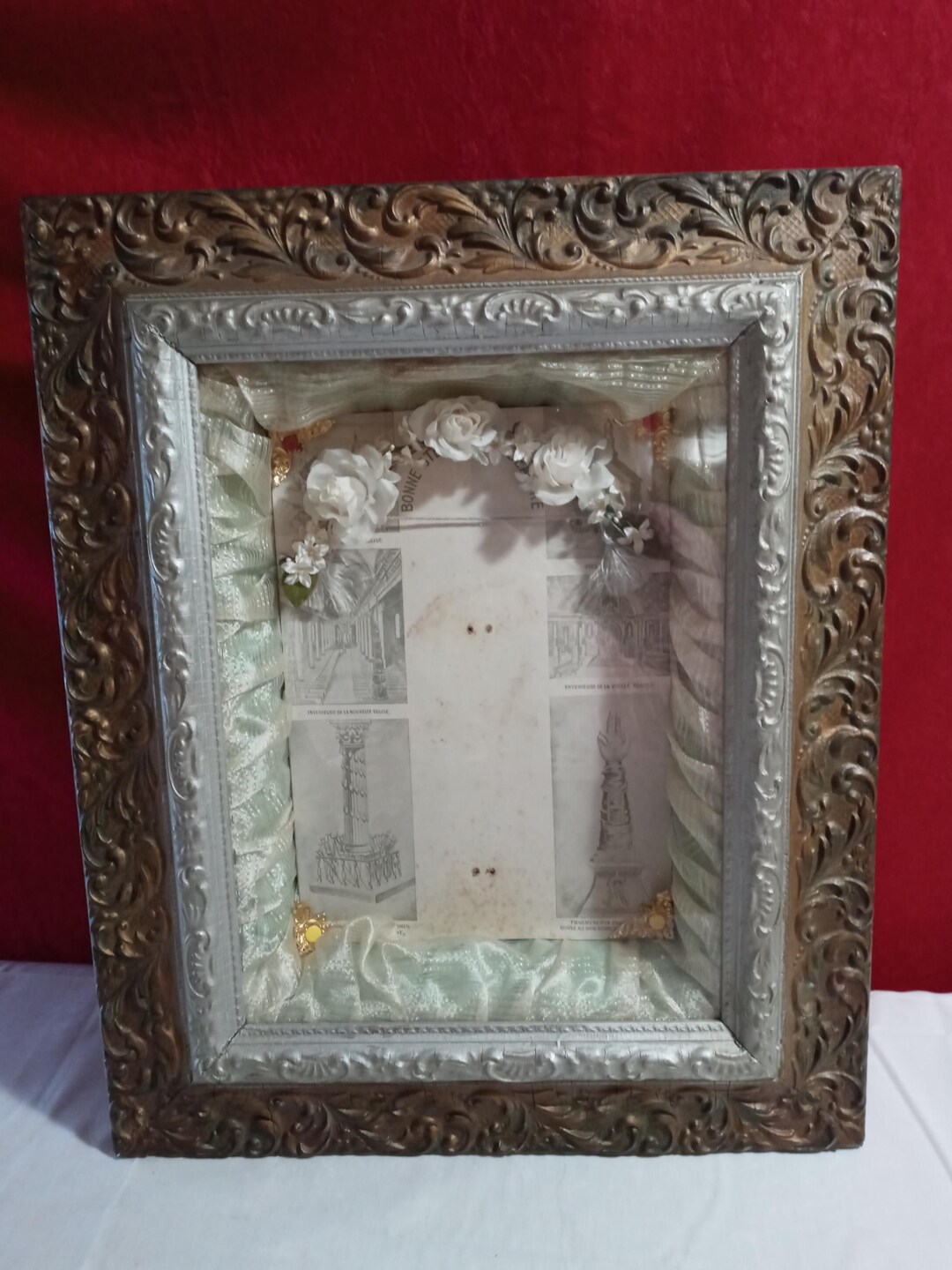 Antique Gesso Frame 23 X 19 Shadow Box of Bonnie Ste Anne De Beaupre St ...