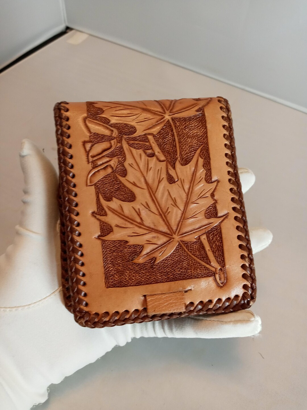 Vintage Oak Leaf Tooled Leather Bifold Wallet Repair or Enjoy as Is - Etsy