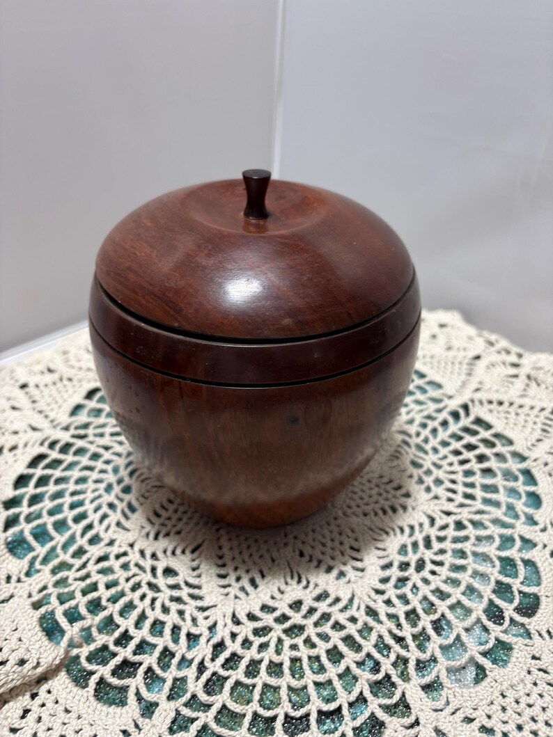 Wooden Apple Shaped Container Jar Hand Made Mid Century 6.5" Tall - Etsy
