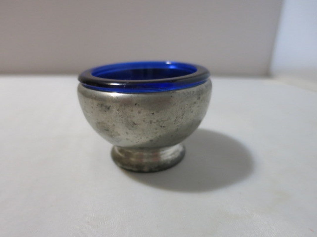 Vintage Salt Cellar Mayflower Pewter With Cobalt Blue Glass Liner - Etsy