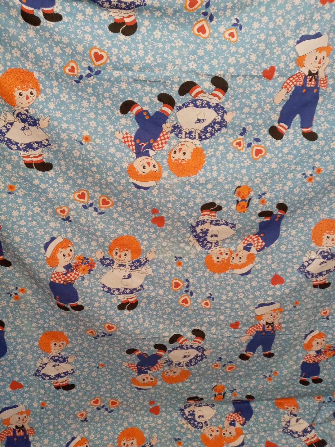 Vintage 1970’s Raggedy Ann & Andy Full Size Flat Sheet Sears Perma ...
