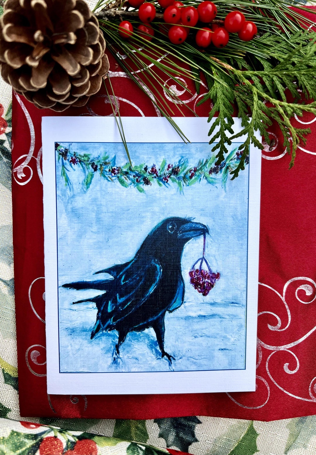 Raven Winter Cards (4pack) /winter Solstice /raven Christmas Cards ...