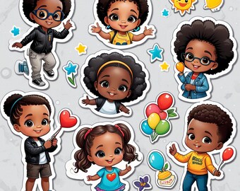 Sheet of 11 Printable Brown Skin Kid Stickers - Etsy