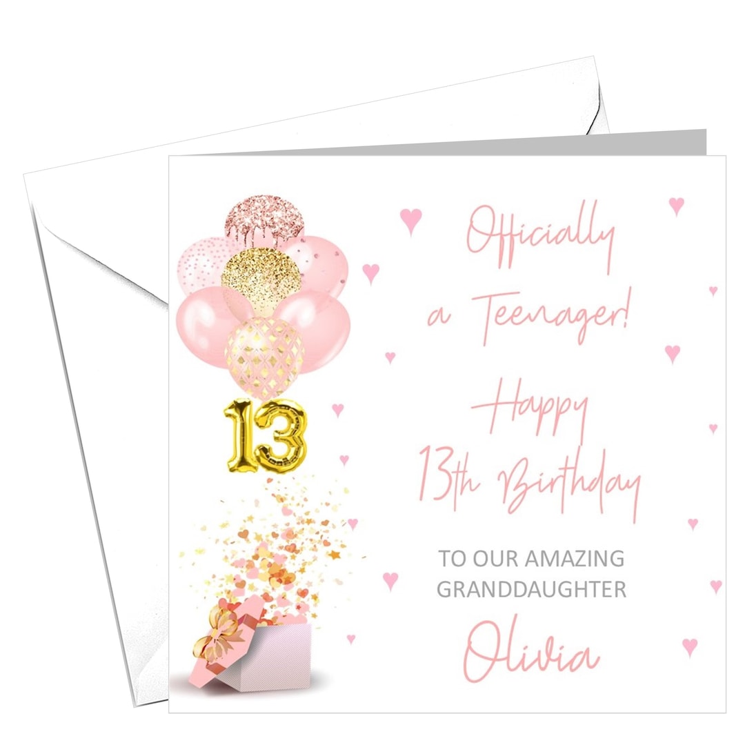 Personalized 13th Birthday Card: Pink Teenager Card - Etsy UK