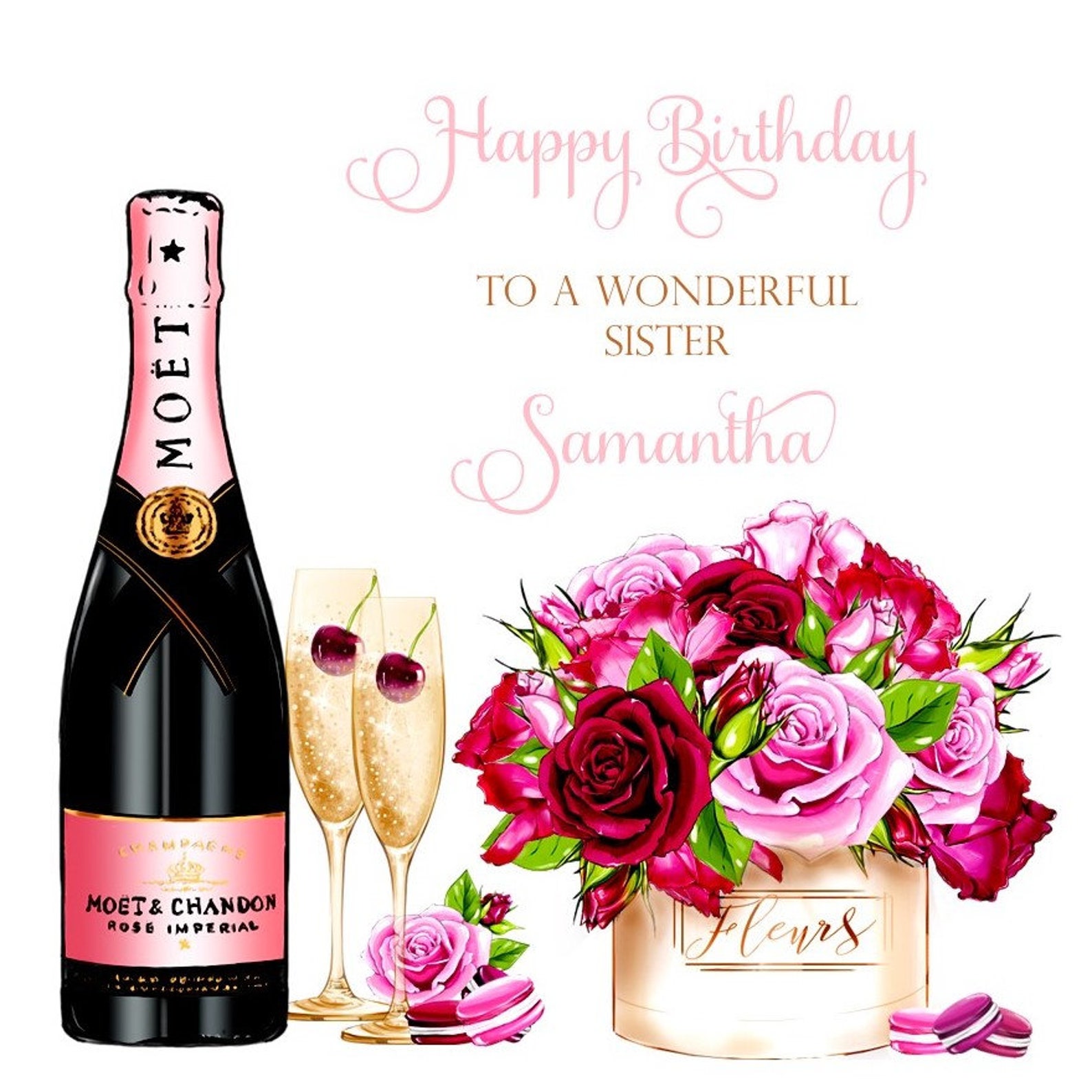 PERSONALISED Cute Pretty Champagne Flowers Birthday Card 18th - Etsy UK