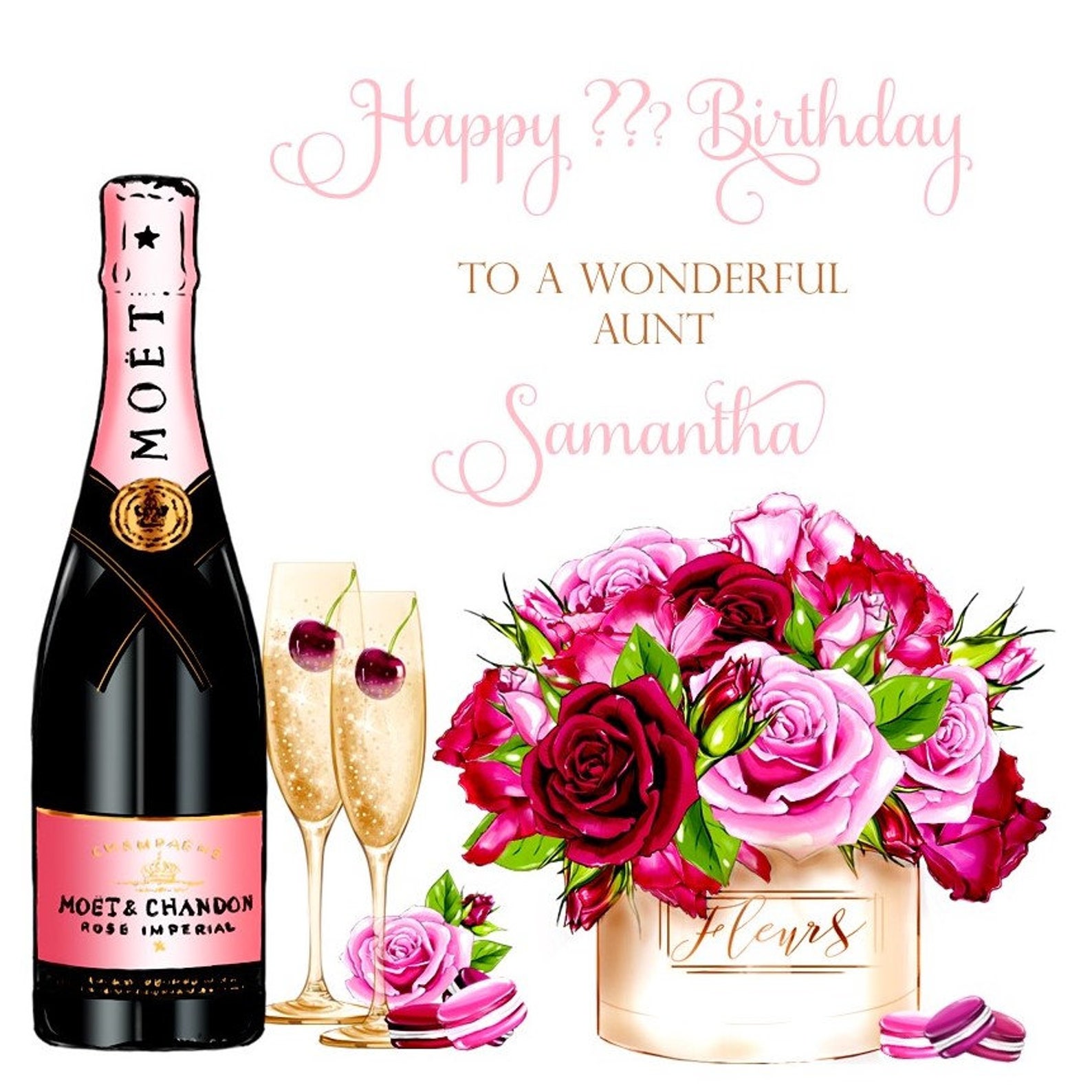 PERSONALISED Cute Pretty Champagne Flowers Birthday Card 18th | Etsy UK
