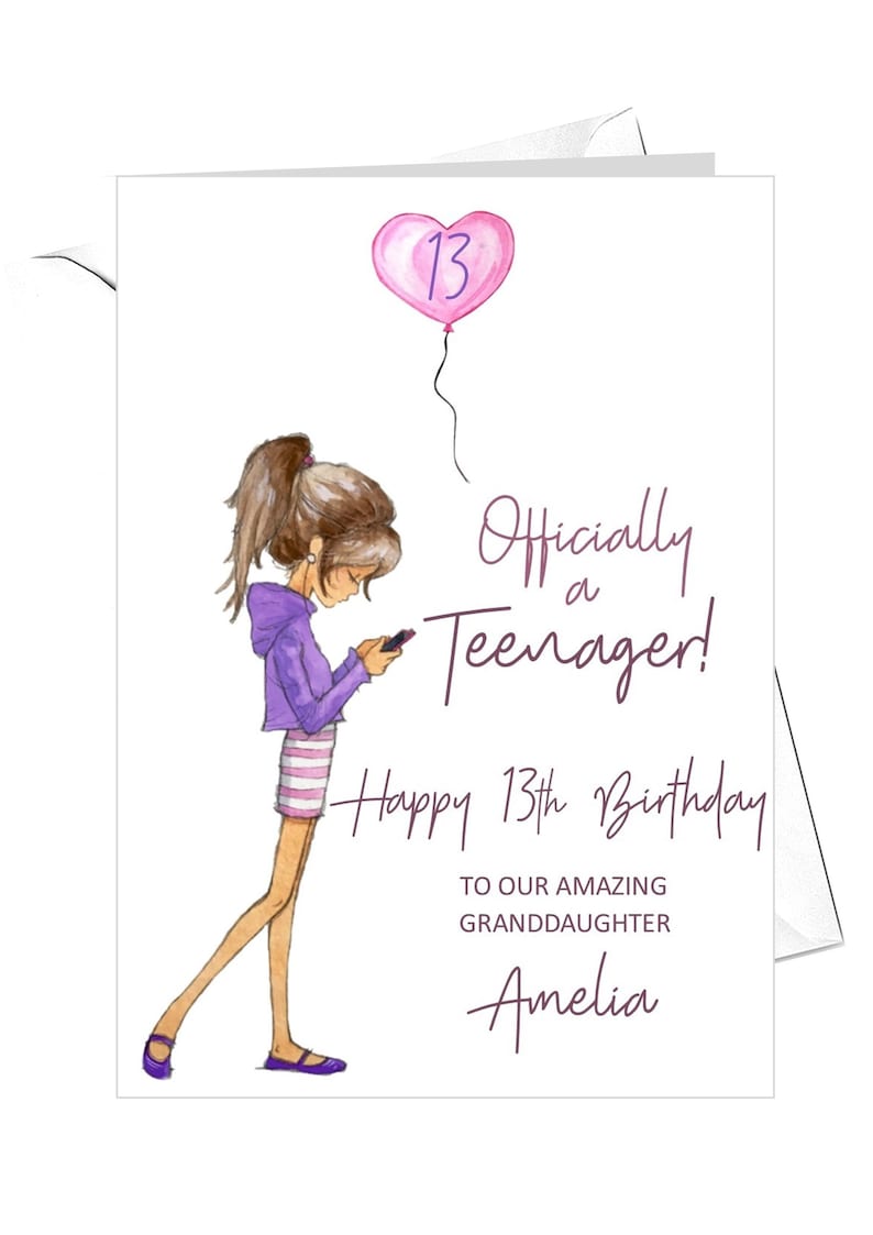 Cute PERSONALISED 13th BIRTHDAY Card. Daughter Granddaughter - Etsy
