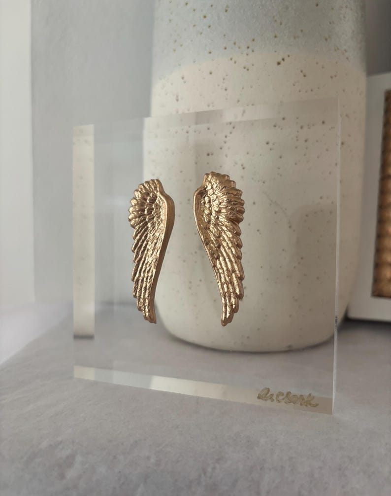 Gold Leaf Angel Wings Acrylic Block Decor Christian Home Decor Memorial ...