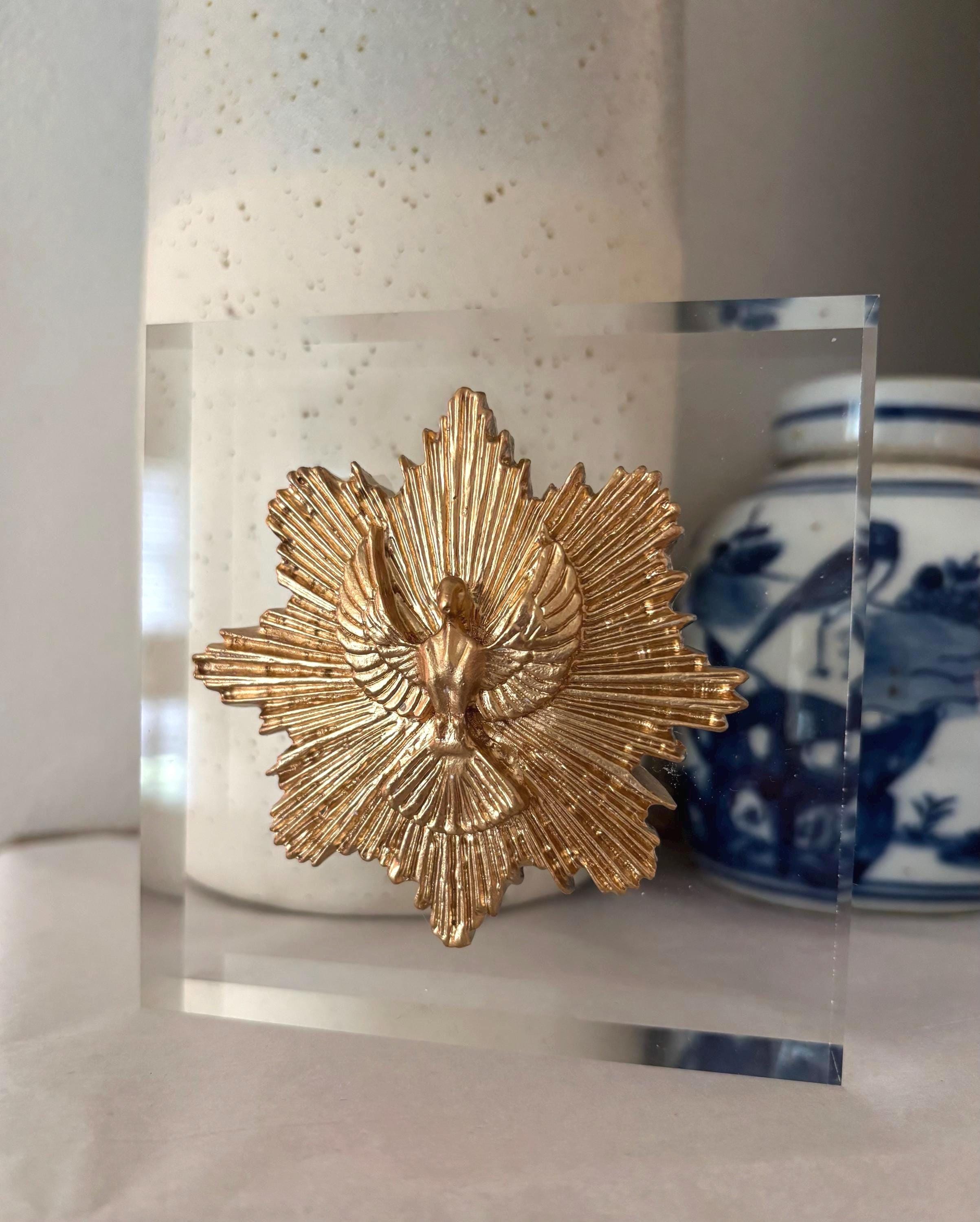 Holy Spirit Gold Dove Acrylic Block – 4x4 Christian Home Décor, Baptism ...