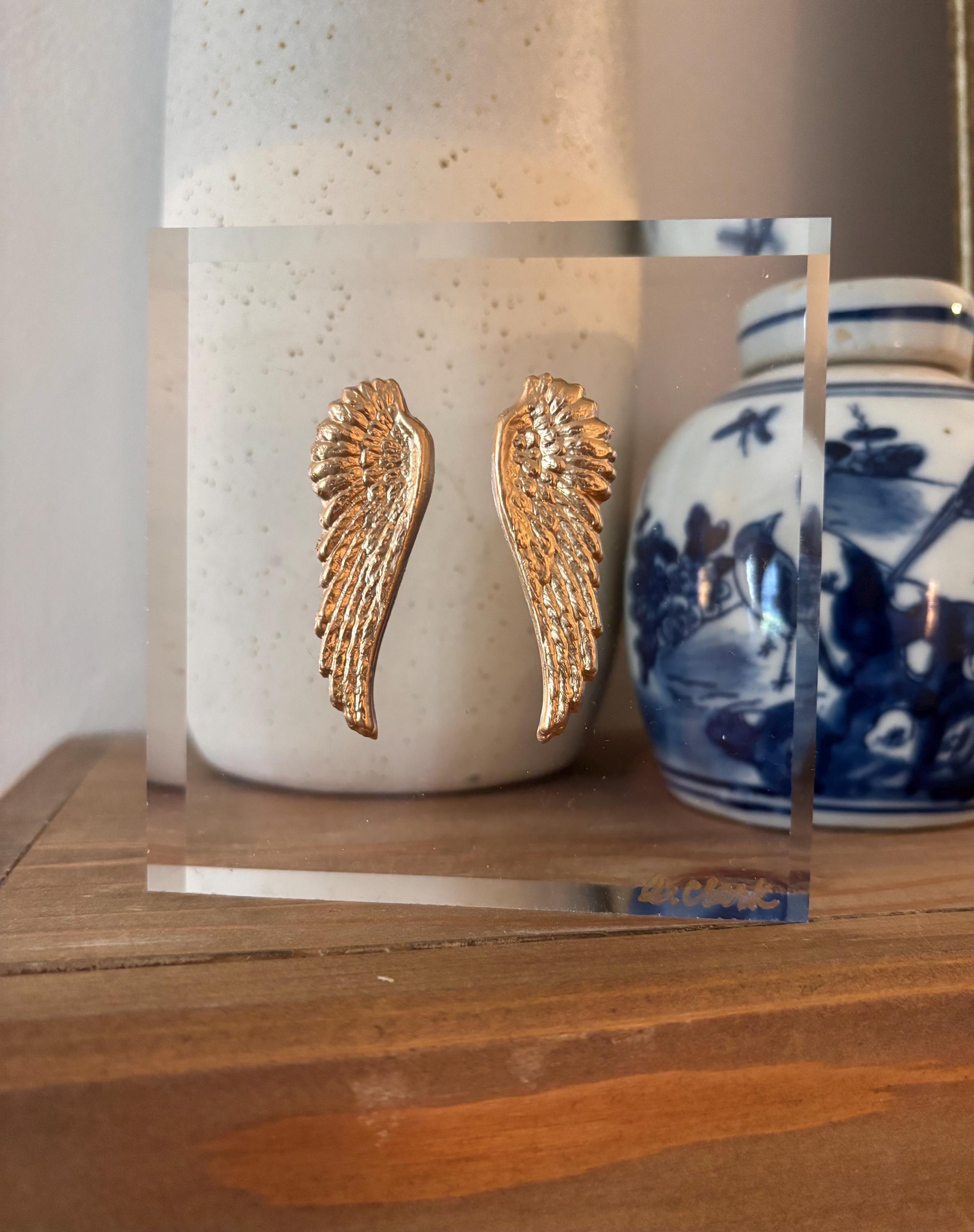 Gold Leaf Angel Wings Acrylic Block Decor Christian Home Decor Memorial ...