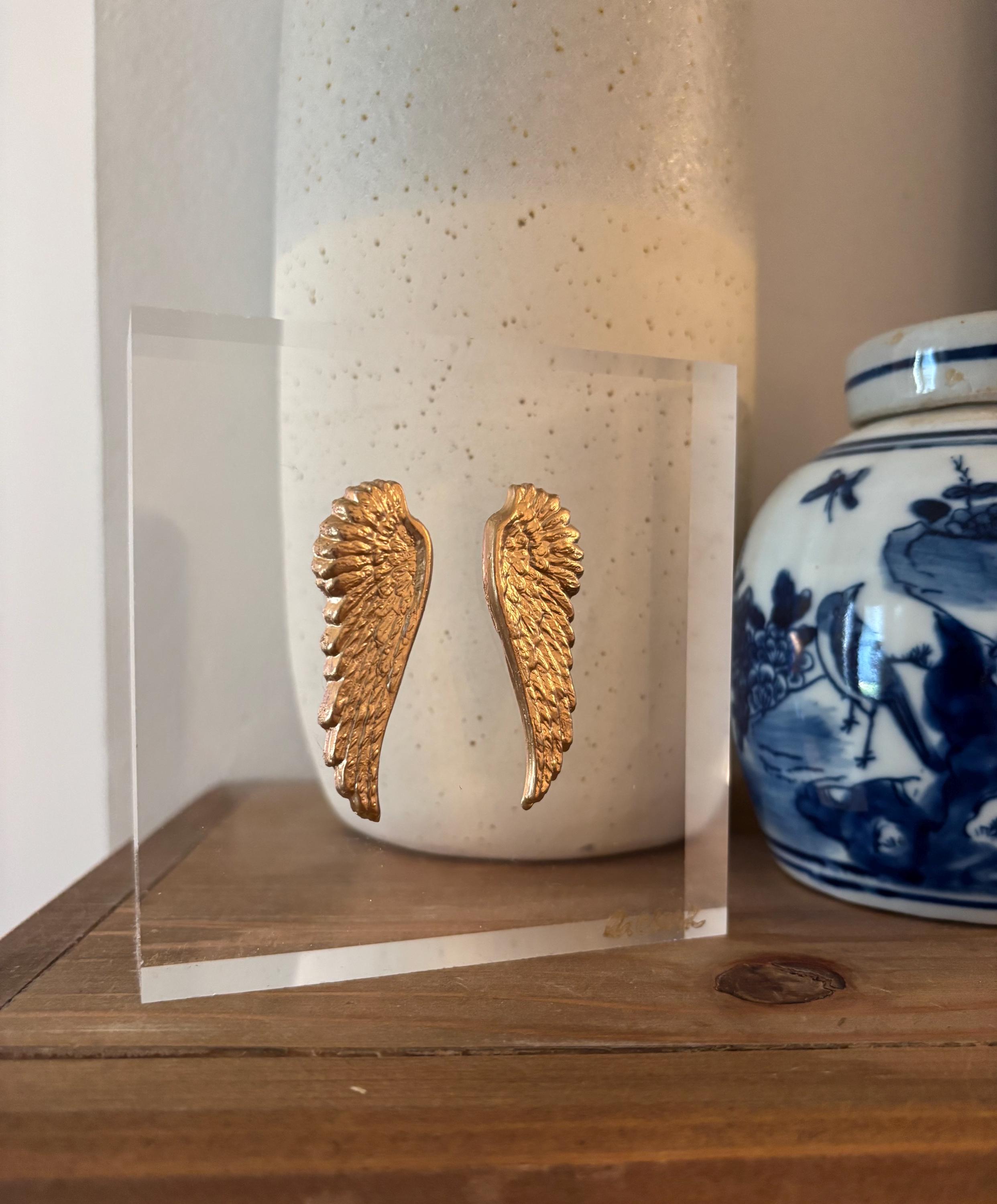 Gold Leaf Angel Wings Acrylic Block Decor Christian Home Decor Memorial ...