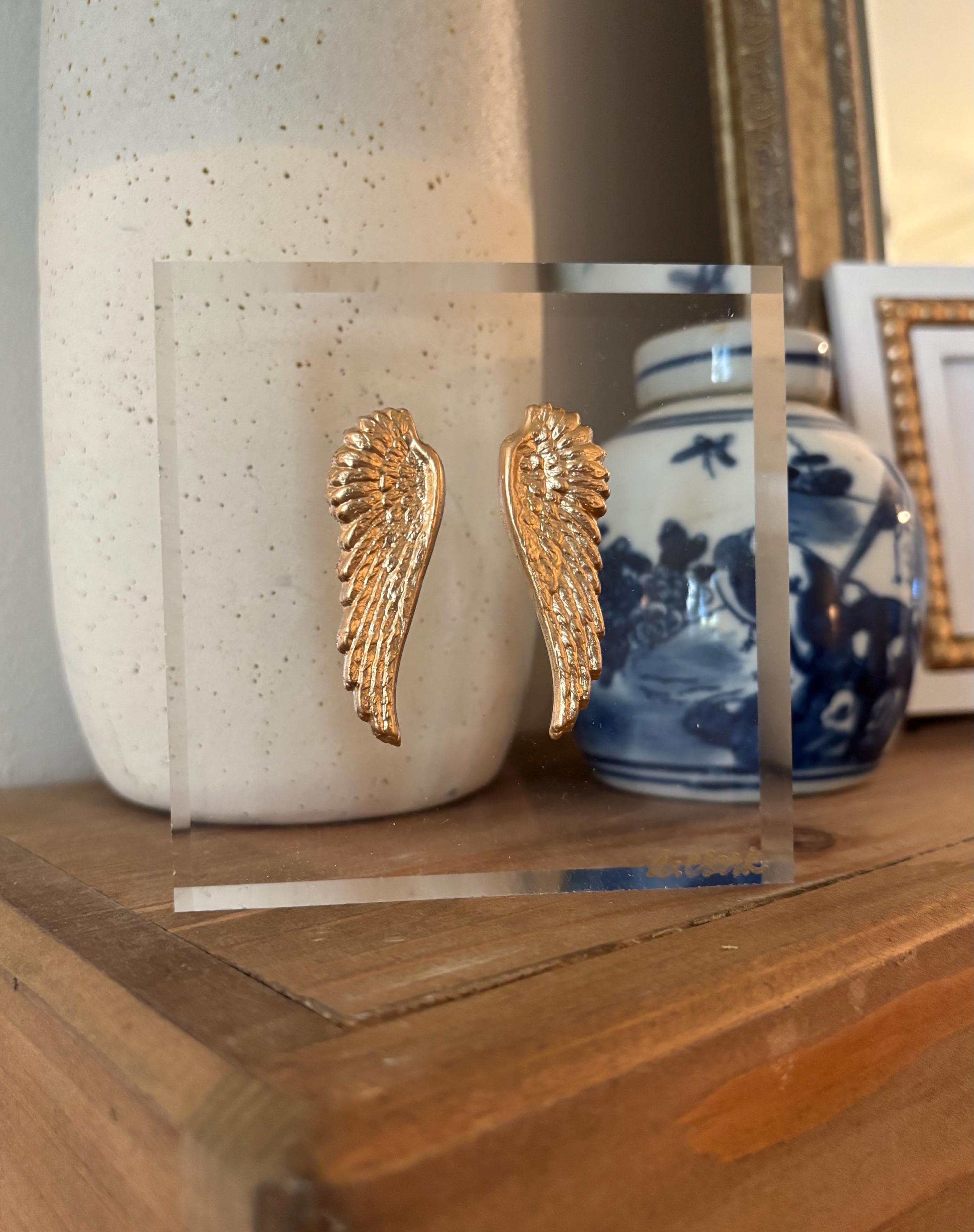 Gold Leaf Angel Wings Acrylic Block Decor Christian Home Decor Memorial ...
