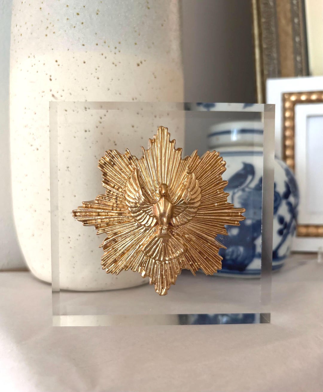 Holy Spirit Gold Dove Acrylic Block – 4x4 Christian Home Décor, Baptism ...