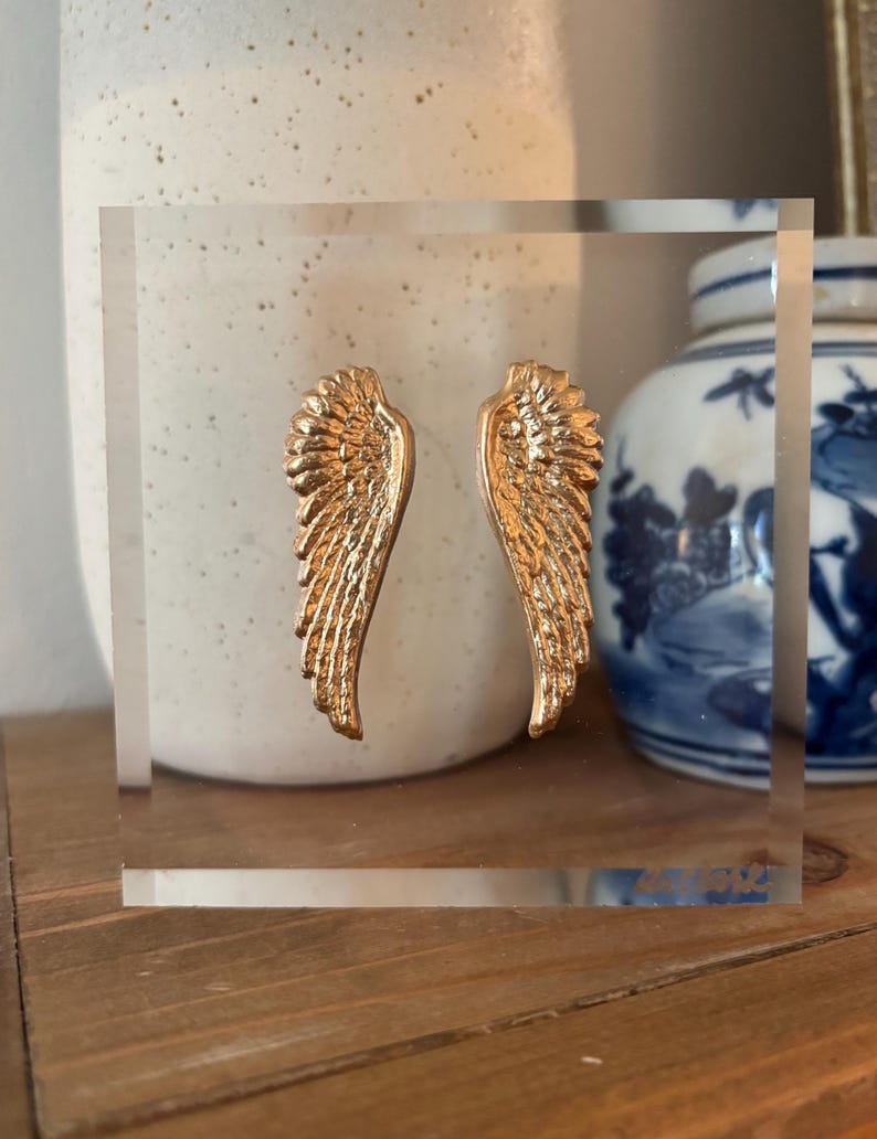 Gold Leaf Angel Wings Acrylic Block Decor Christian Home Decor Memorial ...