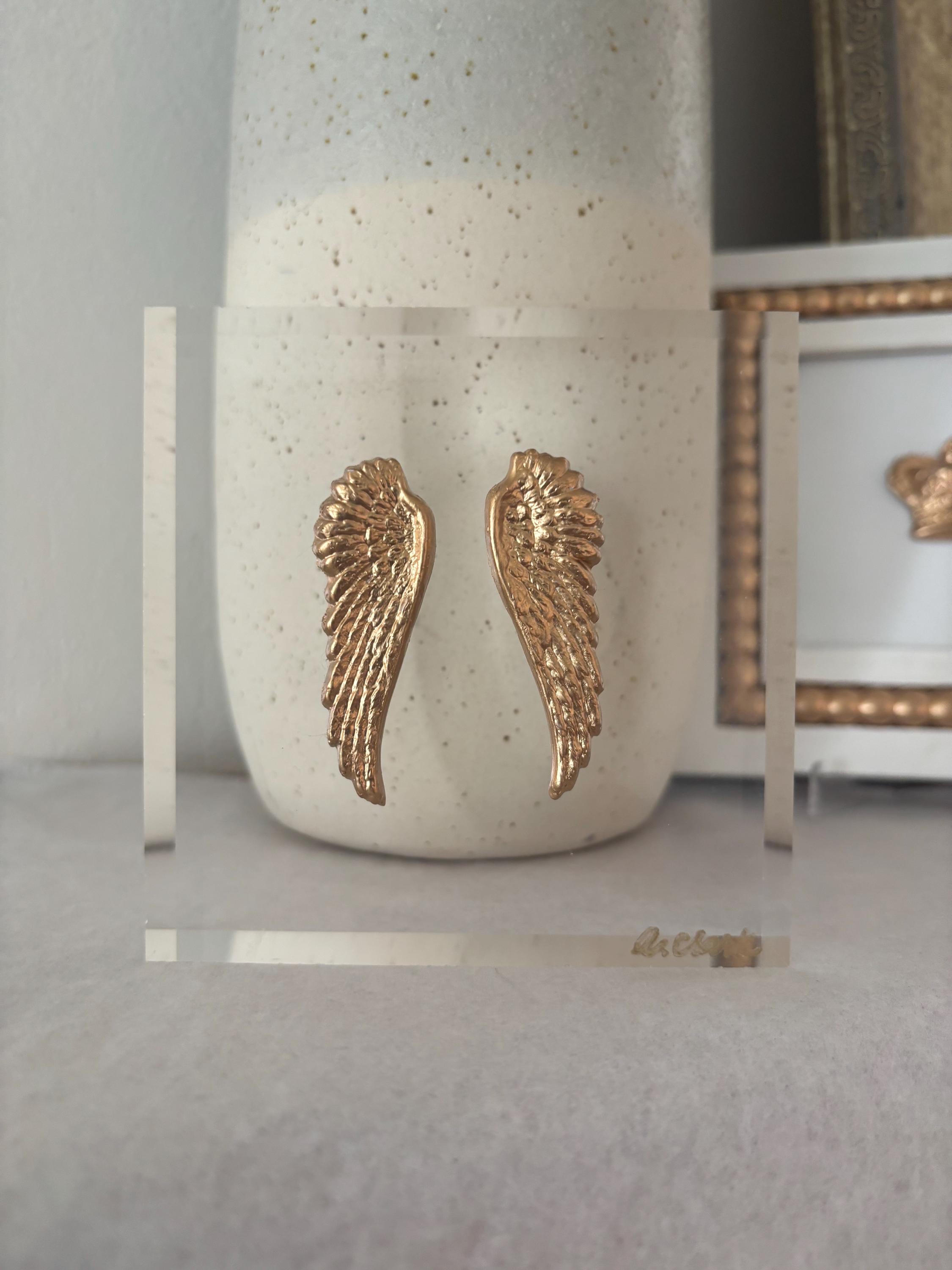 Gold Leaf Angel Wings Acrylic Block Decor Christian Home Decor Memorial ...
