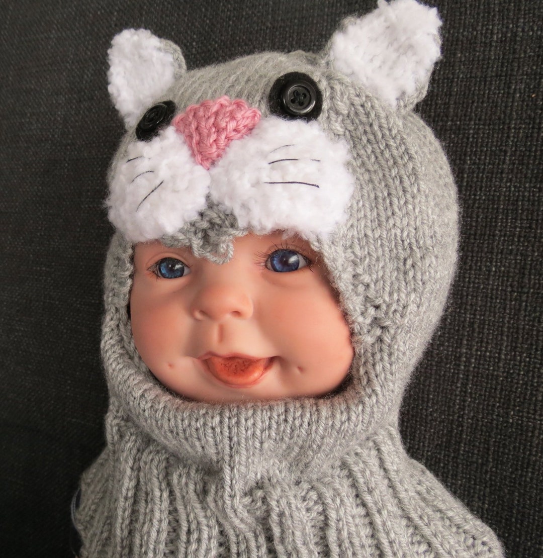 Baby Kitten Balaclava, Kids Warm Winter Hat, Kids Animal Hat, Kitten ...