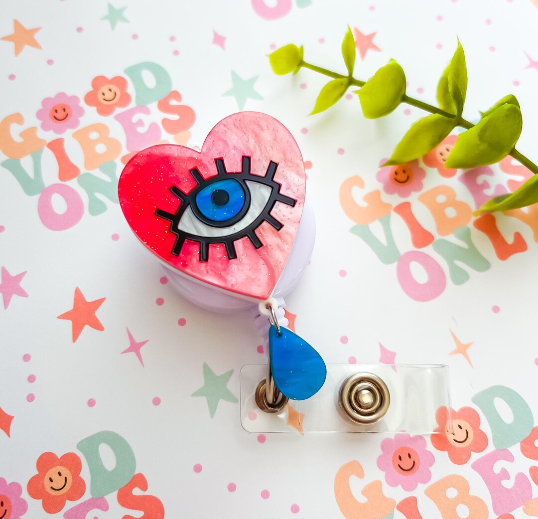 Pink Eye Badge - Acrylic Badge - Badge Holder - Retractable Badge Reel ...