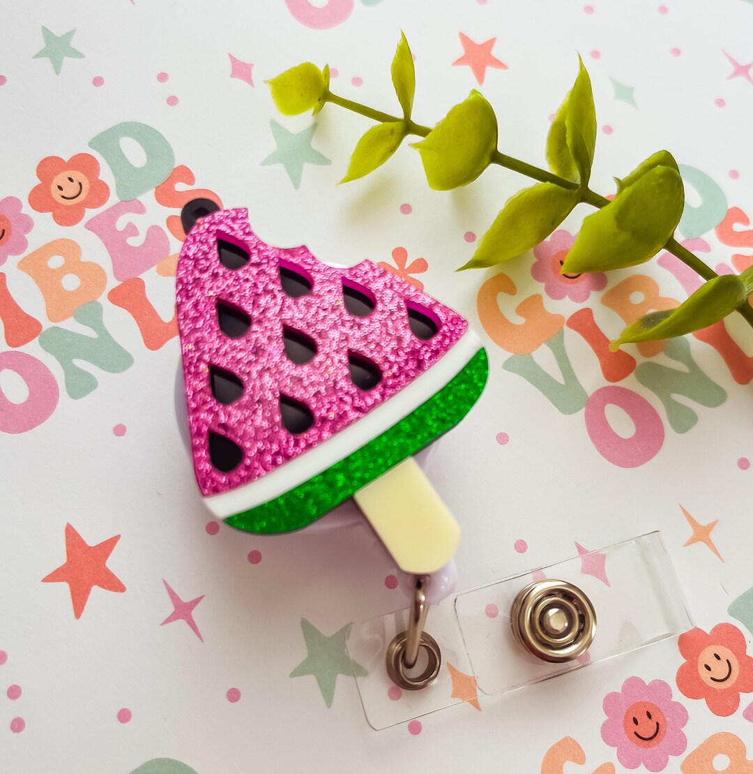 Watermelon Badge - Acrylic Fruit - Badge Holder - Retractable Badge ...