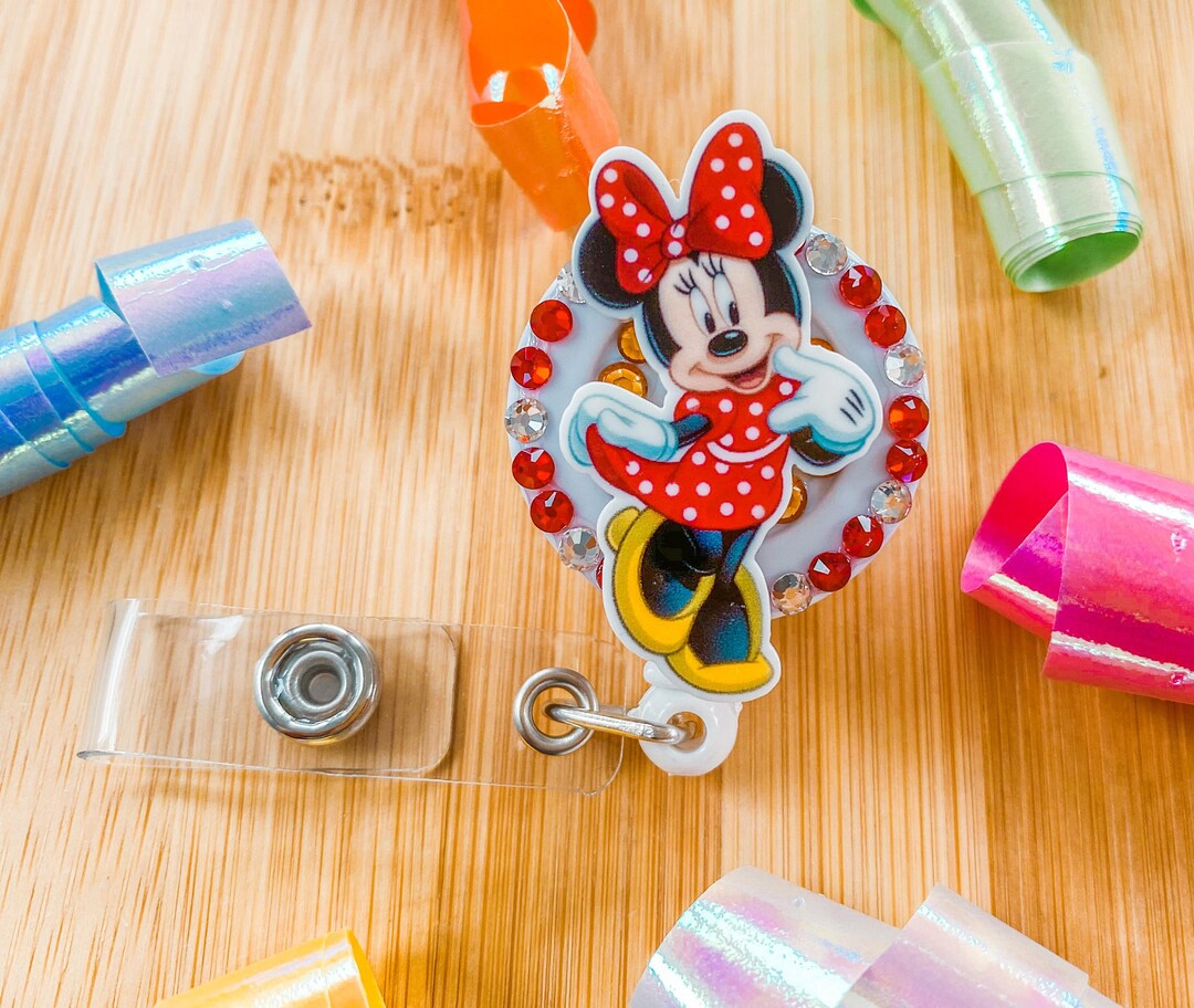 Minnie Mouse Badge - Rhinestone Badge Holder - Bling Retractable Badge ...