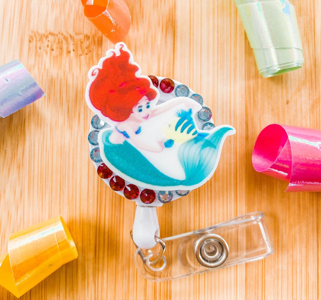 Little Mermaid Badge - Rhinestone Badge Holder - Bling Retractable ...