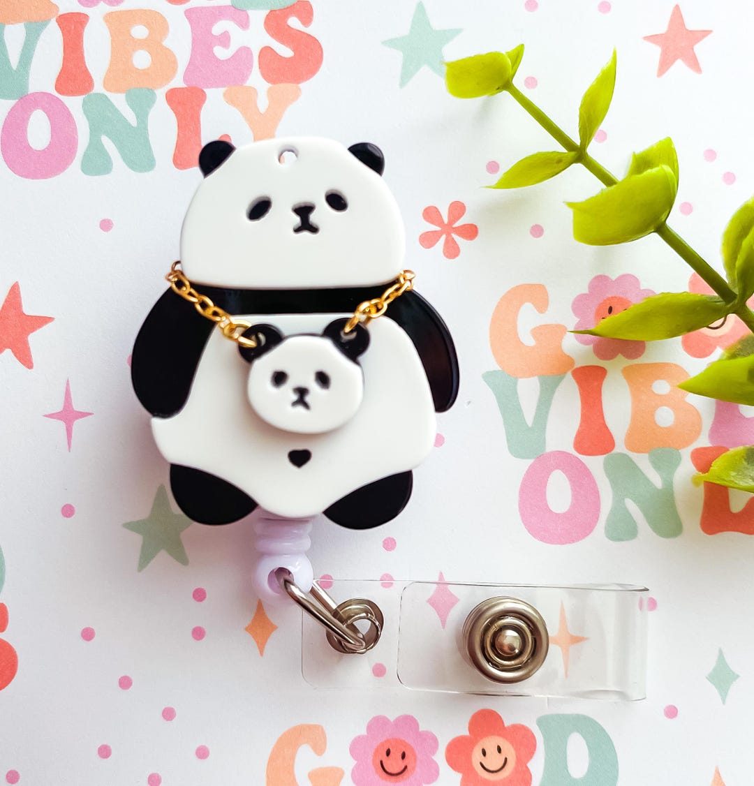 Panda Bear Badge - Animal Badge - Badge Holder - Retractable Badge Reel ...