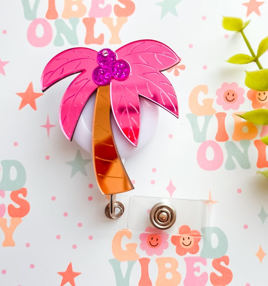 Palm Trees Badge - Acrylic Fruit - Badge Holder - Retractable Badge ...