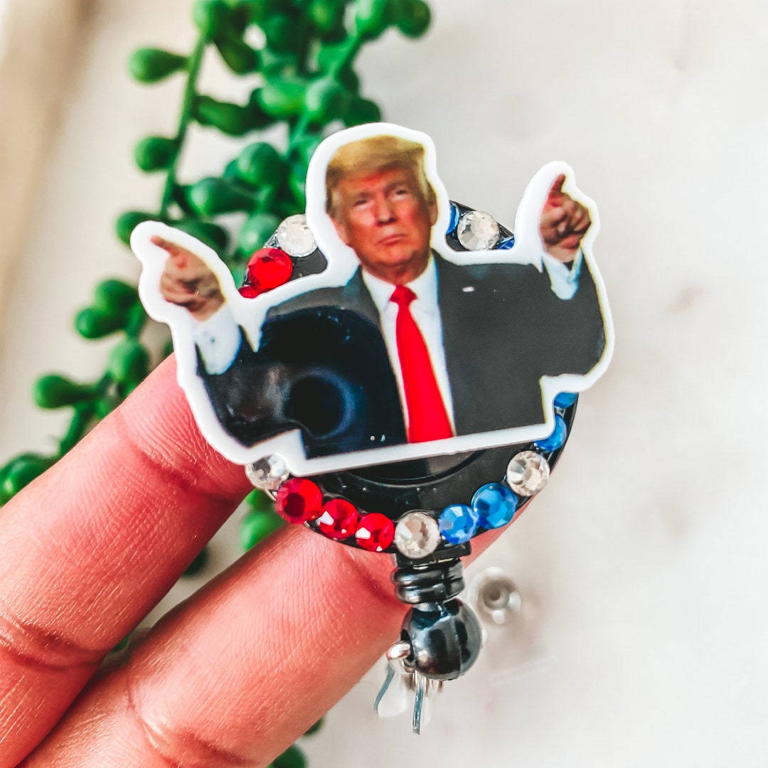 Donald Trump Badge - Rhinestone Badge Holder - Bling Retractable Badge ...