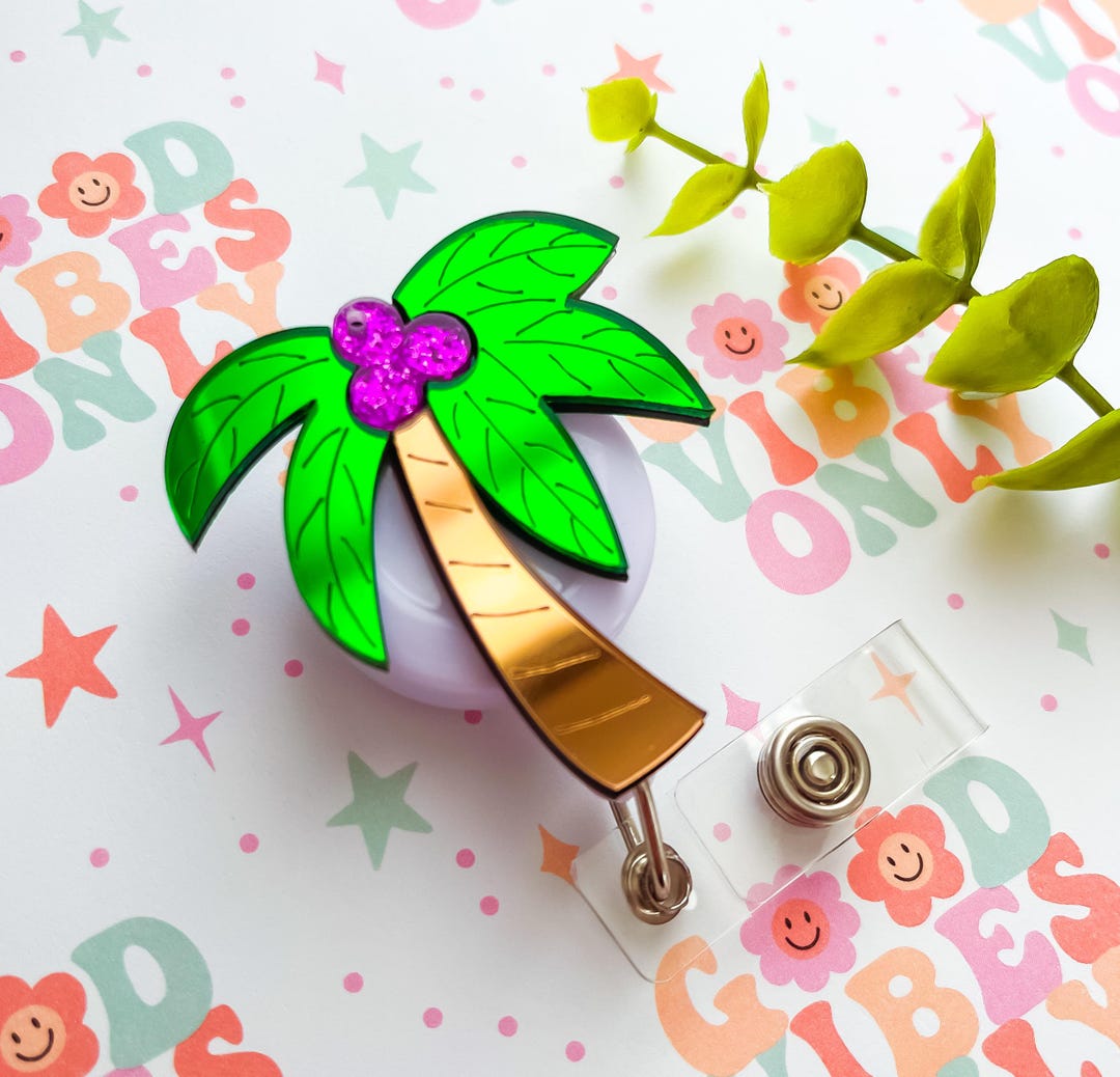 Palm Trees Badge - Acrylic Fruit - Badge Holder - Retractable Badge ...